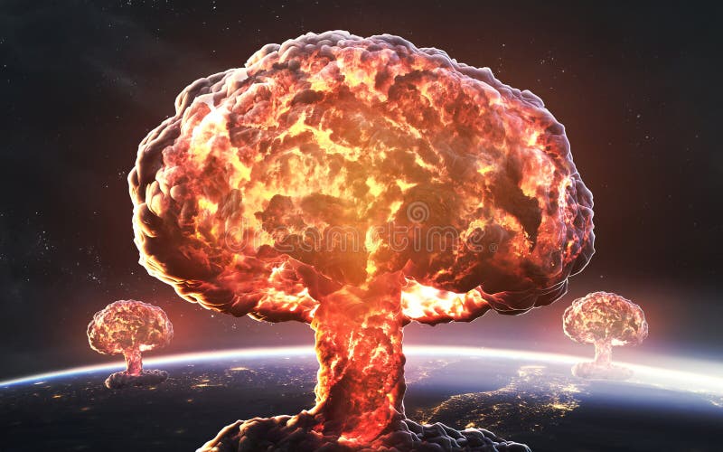 3D Illustration of Nuclear Bomb Seen from Space. World War, End of ...