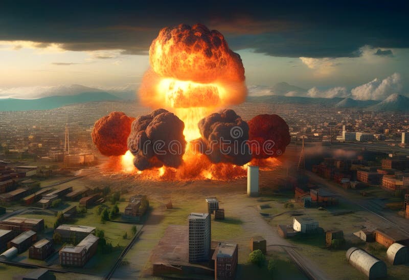 3d Illustration of Nuclear Catastrophe, City and Atomic Bomb Stock ...