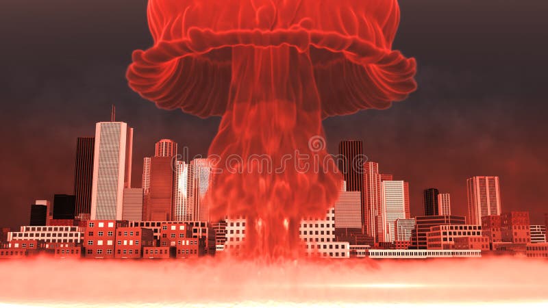 Nuclear Explosion Over A Large City Stock Illustration - Illustration ...