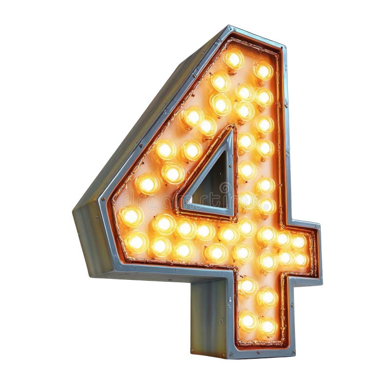 3D Illustration Number 4 with Light Bulb Font Stock Illustration ...