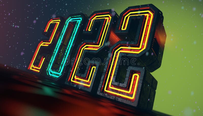 3d Illustration of Numbers 2022 in Cyberpunk Style with Neon Stock ...