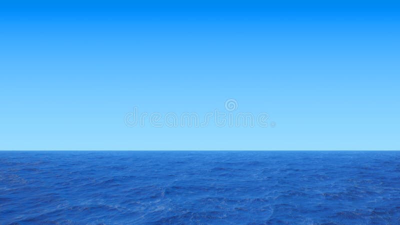 3D Illustration, of the Ocean with Clear Horizon and Cloudless Sky in ...