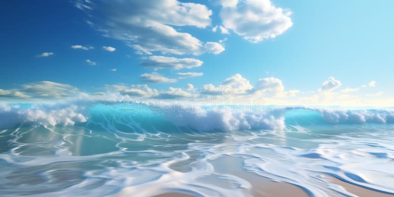 3D Illustration of Ocean with Waves and Rocks. 3D Rendering with ...