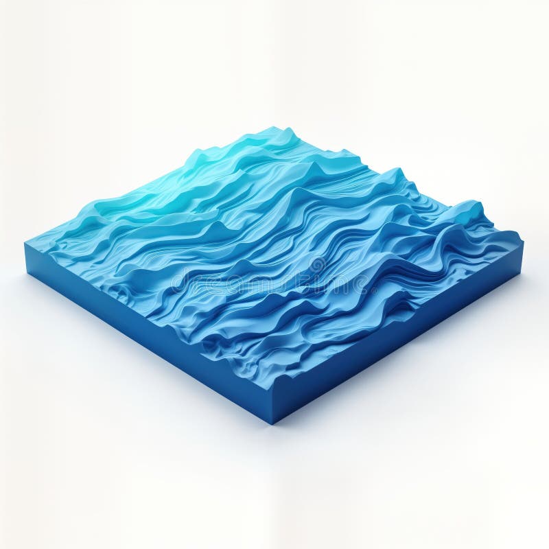 3D Illustration of Ocean Waves Topography. Blue Tones Simulate Water ...