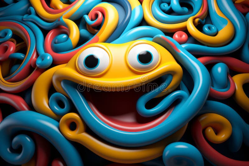 3d Illustration of an Octopus with a Smiley Face Stock Illustration ...