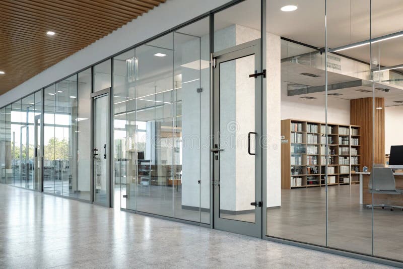 3D Illustration of Office with Glass Partition and Doors Stock ...