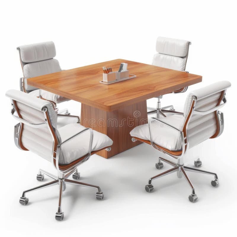 3d Illustration of Office Table and Chair Set on White Background Stock ...