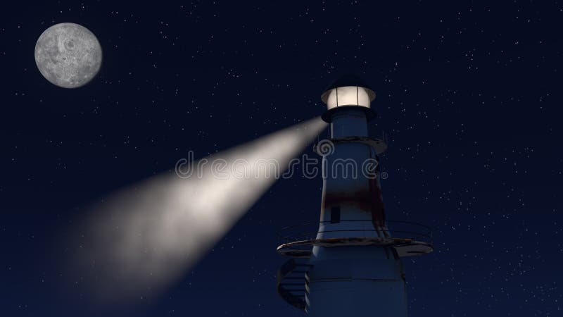 3d Illustration of an Old Lighthouse at Night Stock Illustration ...