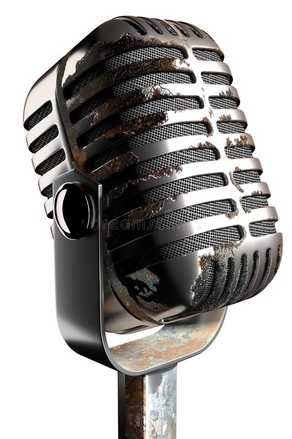 3d Illustration Old Rusty Microphone on a White Background Stock ...
