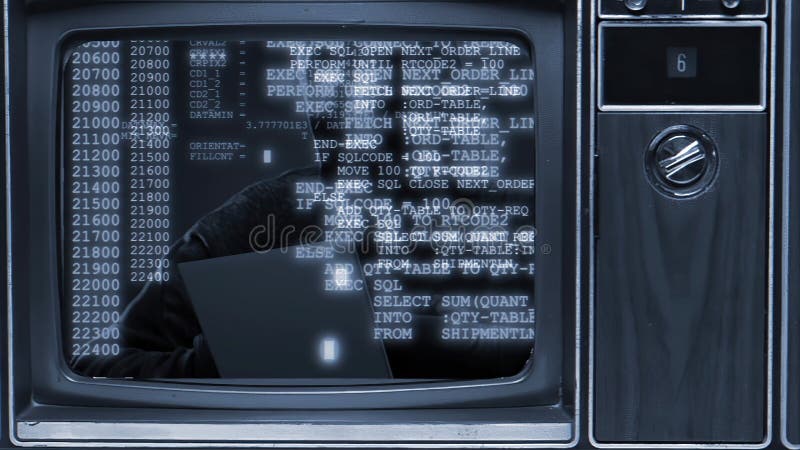Old Tv with Computer Program Codes Running on Screen Stock Illustration ...