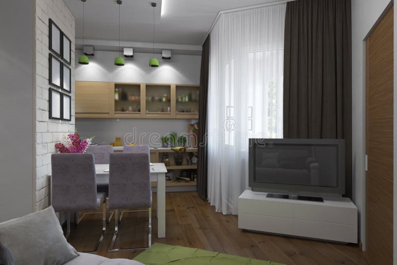 3D Illustration of the One-room Apartment Stock Illustration ...