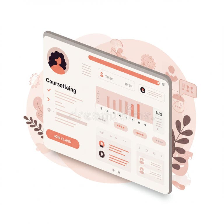 A 3D Illustration of an Online Course Interface, Featuring a Stylized ...