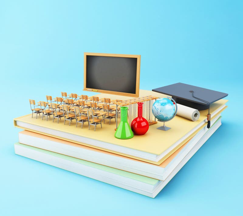 3d Open Book with Objects. Education Concept. Stock Illustration ...