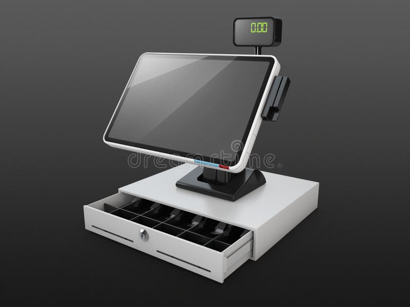 3d Illustration of Open Cash Register with Credit Card Reader, Isolated ...