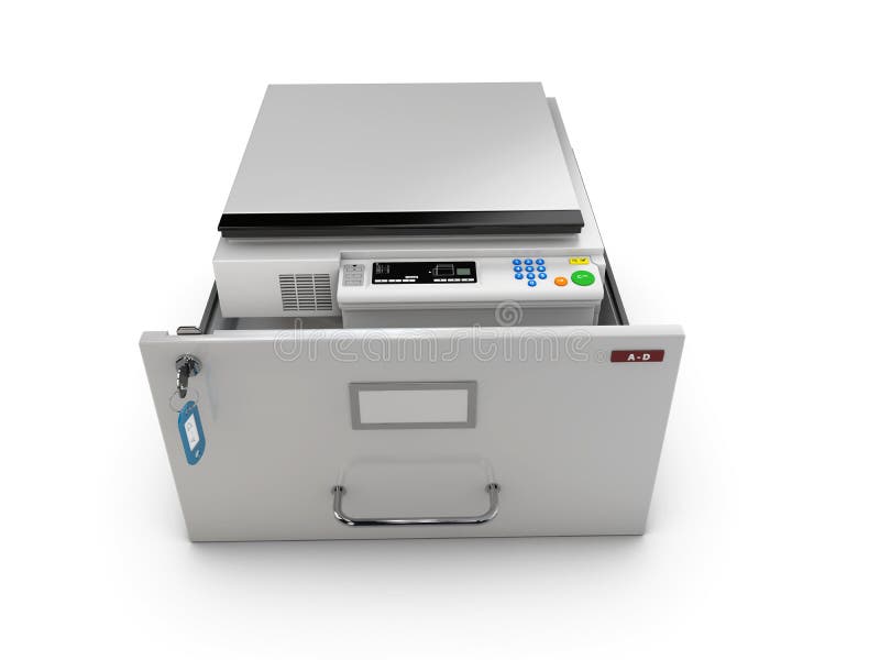 3d Illustration of Open Drawer with Copy Machine Inside Stock ...
