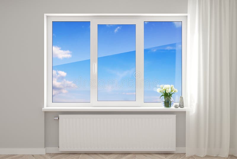 White Window with Transparent Glass Stock Illustration - Illustration ...