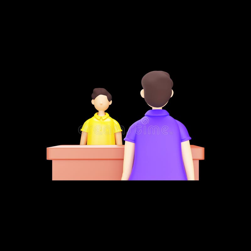 3D Illustration of Opposite Side Two Young Men Sitting at Desk Over ...