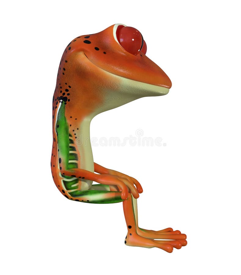 3d Illustration of an Orange Cartoon Frog Sitting Down. Stock Image ...