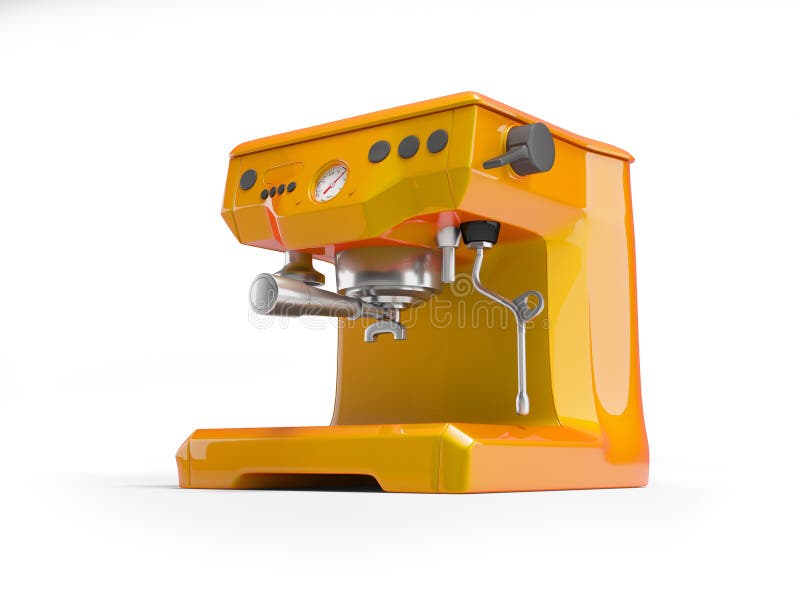 3D Illustration of Orange Coffee Machine for Home Brewing on White ...