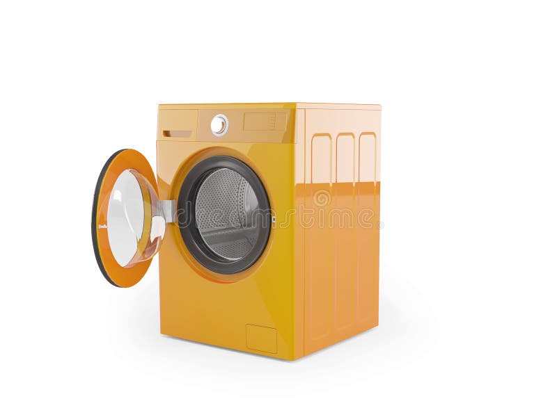 3D Illustration of an Orange Washing Machine on White Background with ...