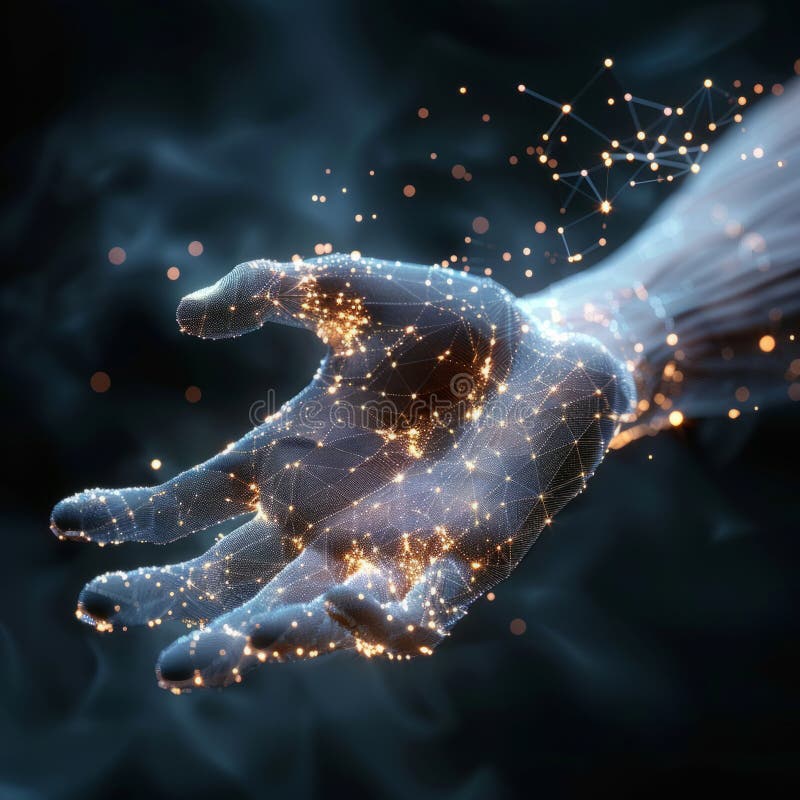 3D Illustration of an Outstretched Hand Made of Glowing Particles on a ...