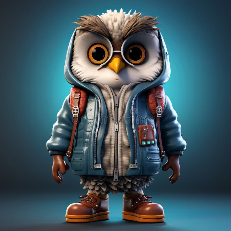 Cute 3d Cartoon Owl with Urban Style: Blue Jacket, Glasses, and ...