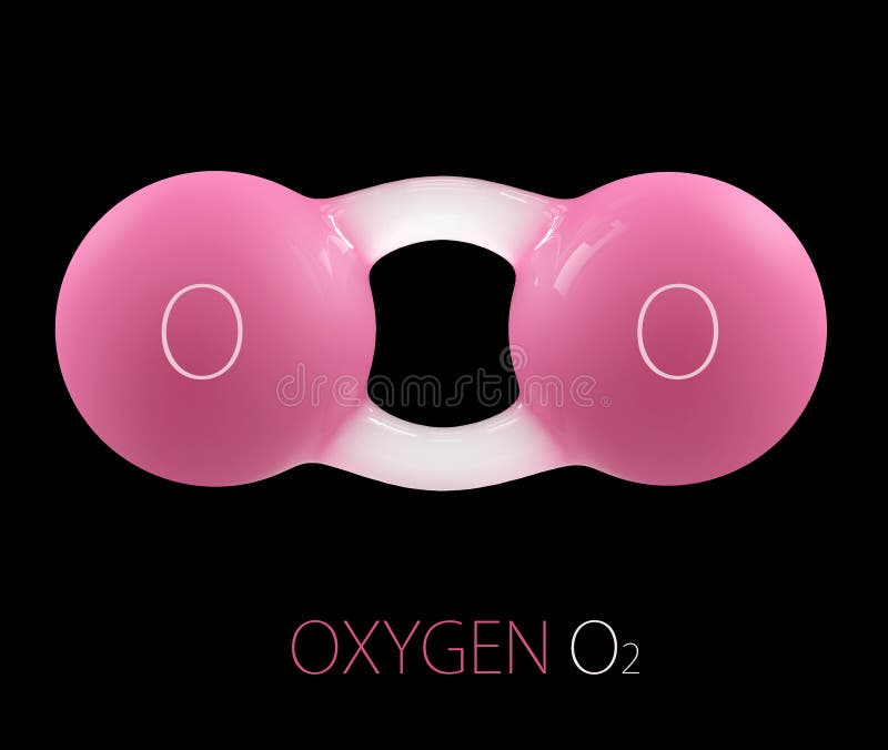 3d Illustration of Oxygen Molecule Model on Black Background. Stock ...