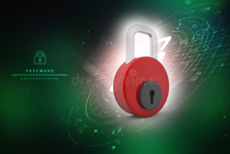 3d Illustration of Padlock in Abstract Security Futuristic Background ...