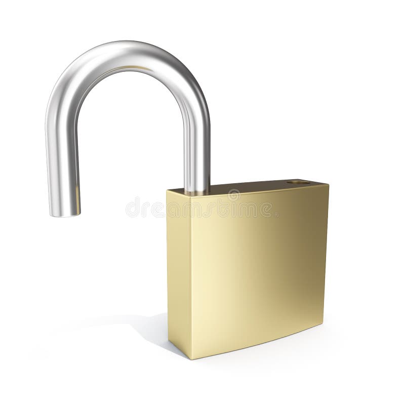3d Illustration Padlock Icon, Open Lock Security Icon Isolated on White ...