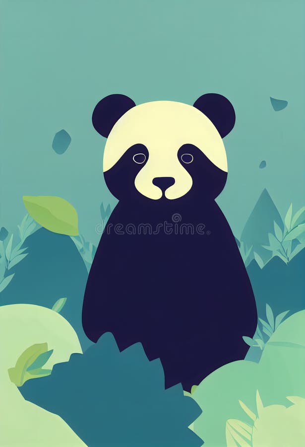 2D Illustration of a Panda Bear in the Forest. Stock Illustration ...