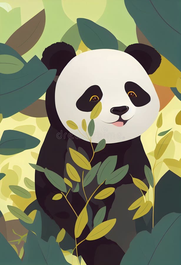 2D Illustration of a Panda Bear in the Forest. Stock Illustration ...