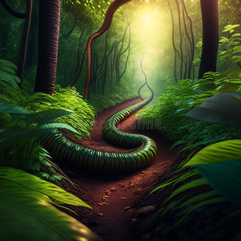 3D Illustration of a Path in a Green Forest with a Snake Generative AI ...