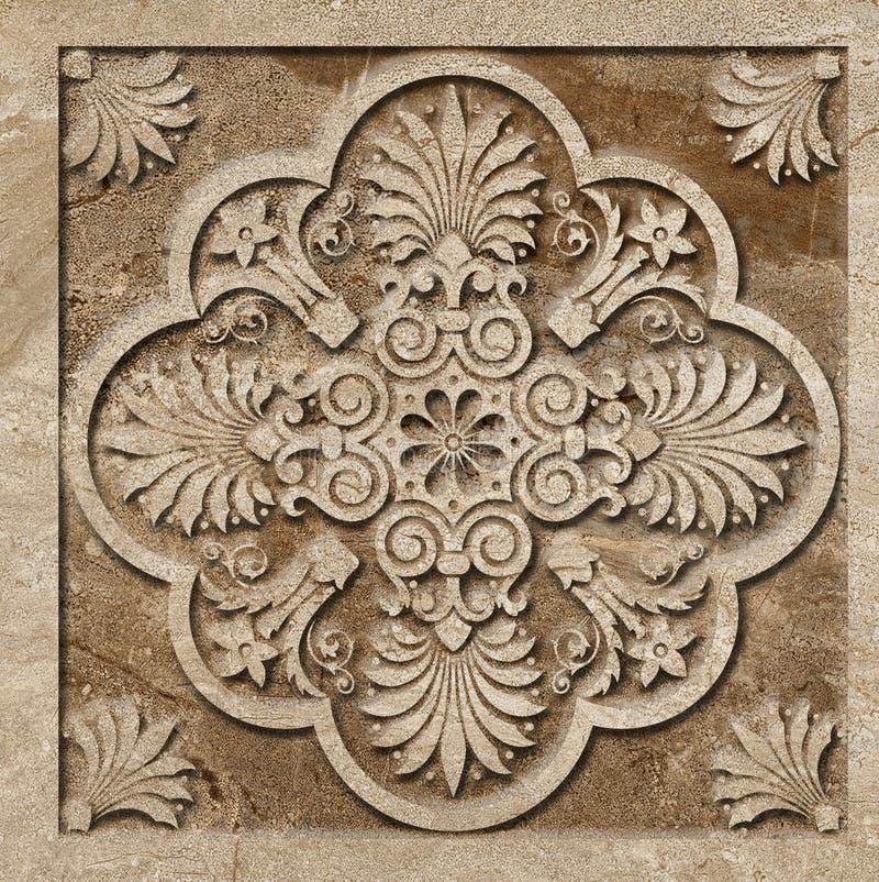3D Illustration and Pattern Design of Carved Old Brown Stone Stock ...
