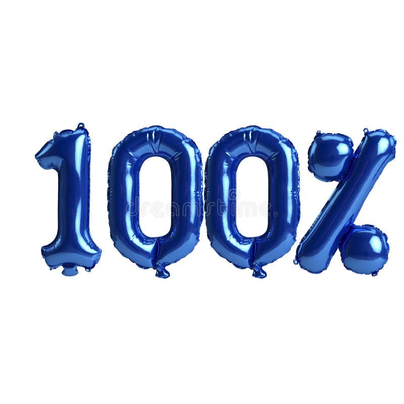 3d Illustration of 100 Percent Blue Balloons Isolated on White ...