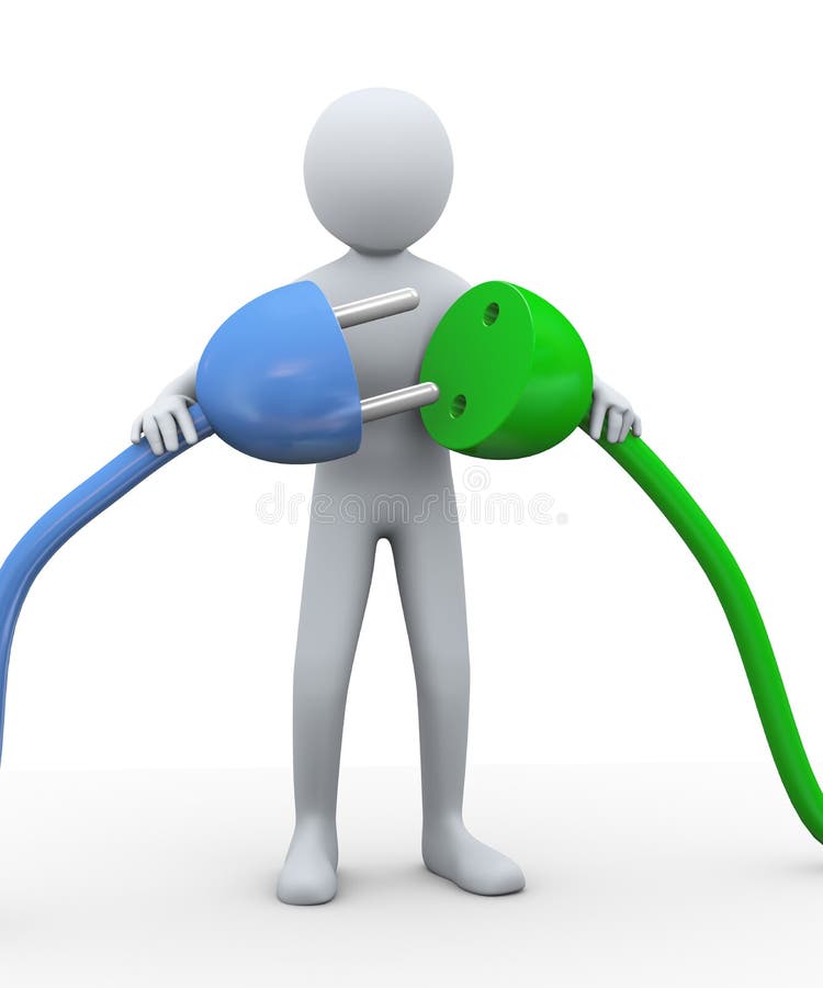 3d Man Connecting Electric Cable. Stock Illustration - Illustration of ...