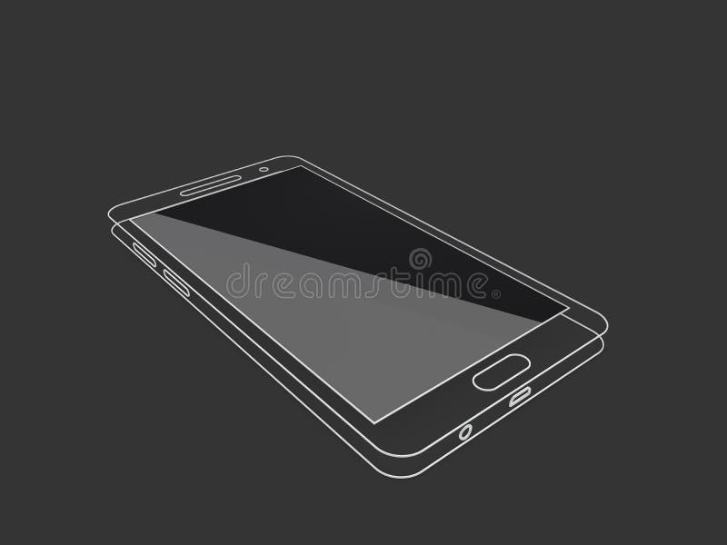 3d Illustration of Phone Outline Template with Black Screen. Clean ...
