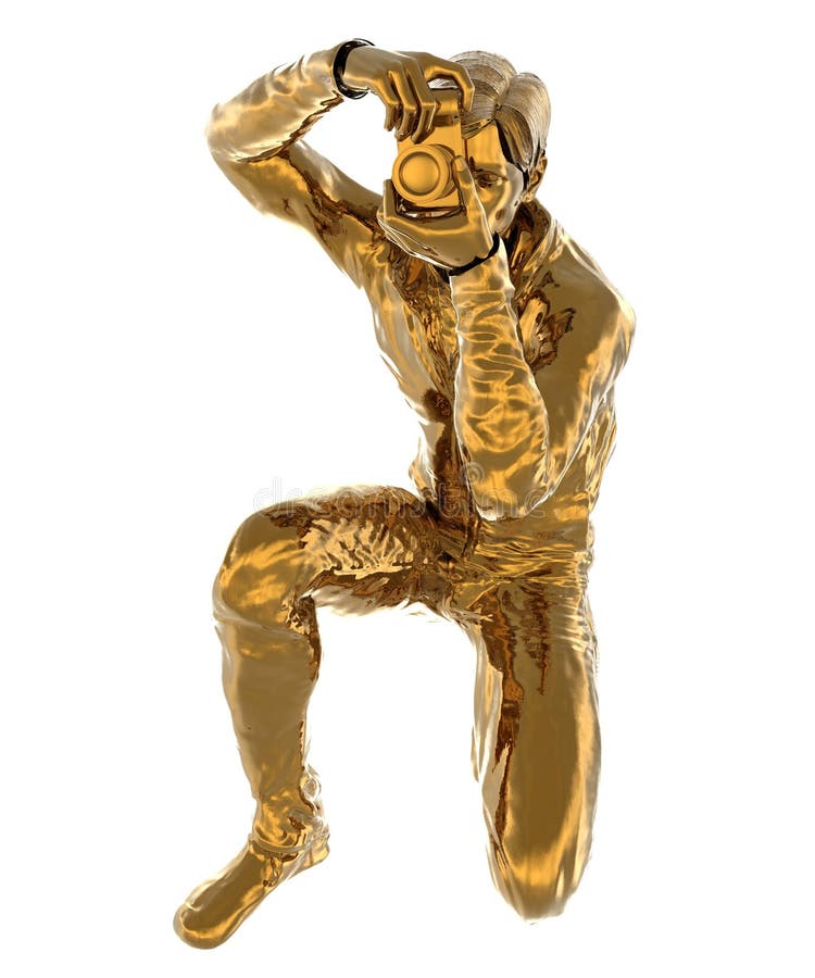 Photographer Statue of Gold Isolated on White Background 3d ...