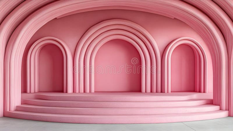3D Illustration Pink Archway Architectural Design with Steps Stock ...