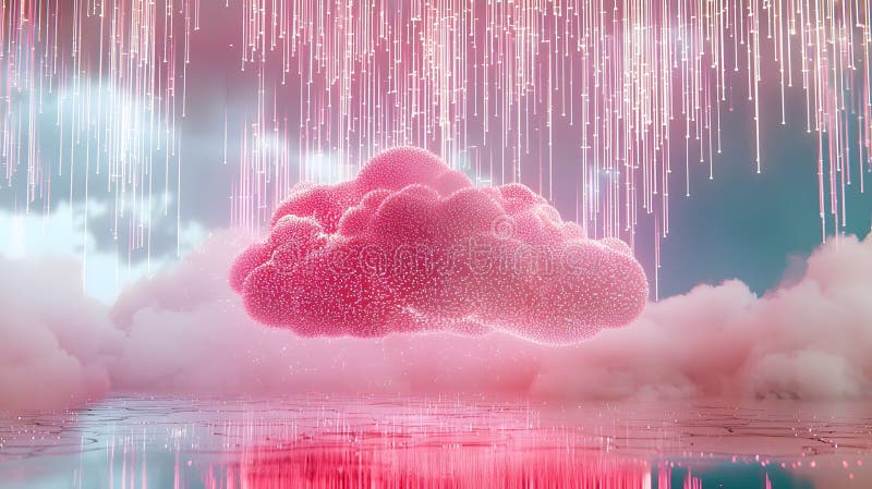 Pink Cloud Digital Data Rain Stock Illustration - Illustration of hand ...