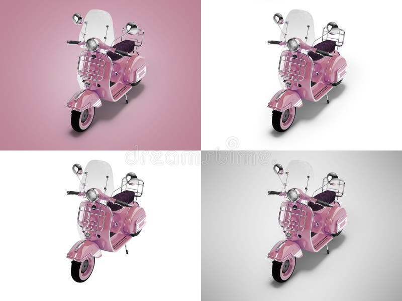 3D Illustration of Pink Group of Scooters for Delivery in the City of ...