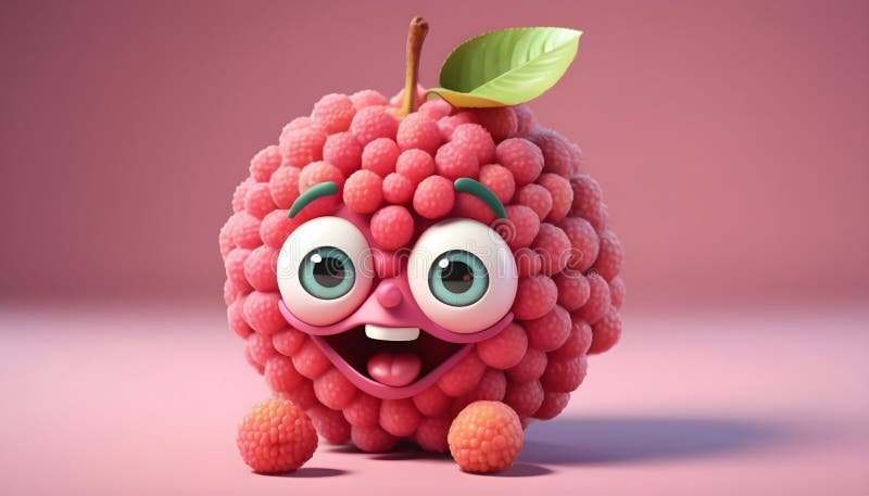 3d Illustration of a Pink Raspberry Character with a Smiley Face ...