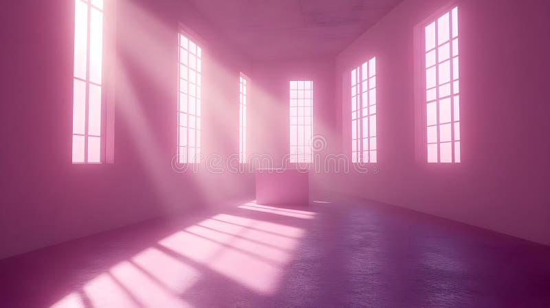 3D Illustration Pink Room Sunlight Streaming through Windows Empty ...