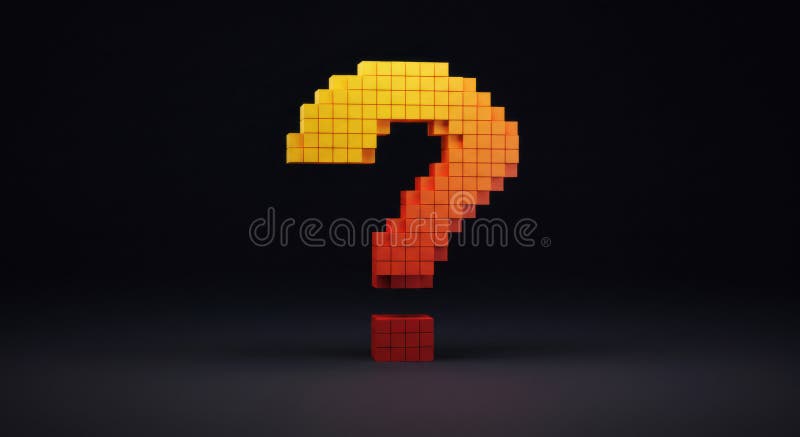 3D Illustration - Pixel Art Question Mark on Dark Background Stock ...