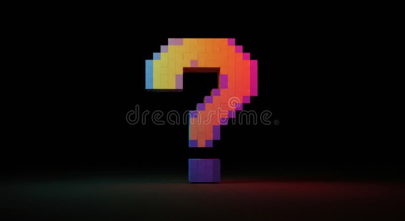 3D Illustration - Pixel Art Question Mark on Dark Background with ...
