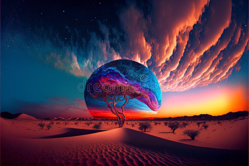 3D Illustration of a Planet in the Desert with a Tree. Stock ...