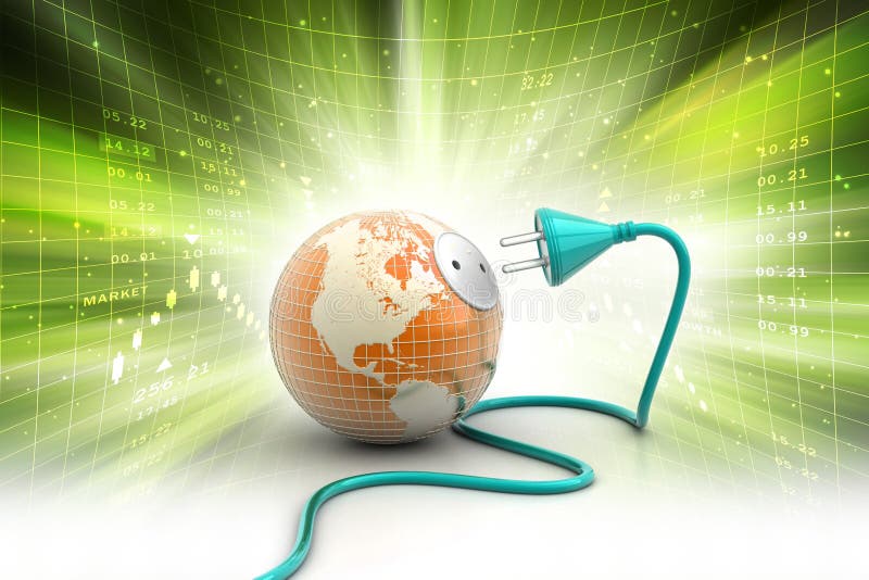 Planet Earth with Electric Cable Stock Illustration - Illustration of ...