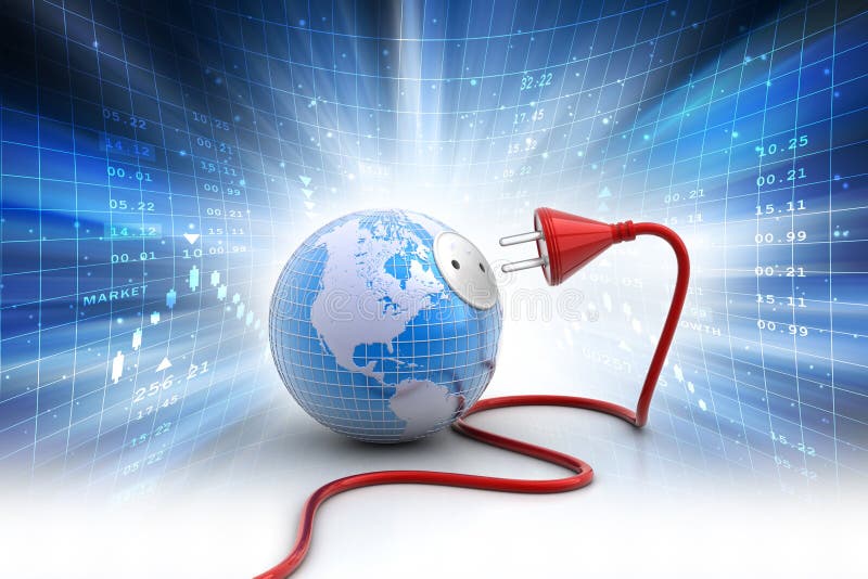 Planet Earth with Electric Cable Stock Illustration - Illustration of ...