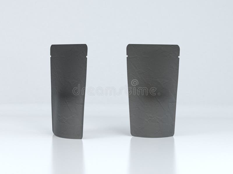 3D Illustration. Plastic Black Pouch Packaging Mockup in White ...