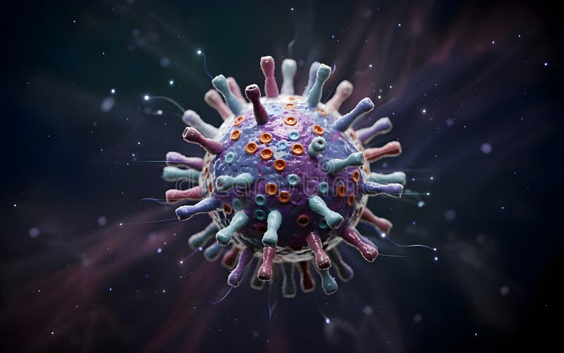 3D Illustration Portrays a Comples Virus Particle with a Spiked ...