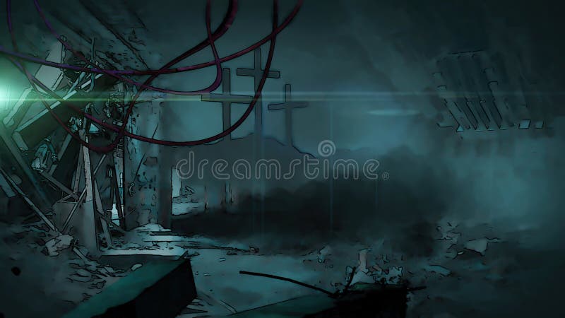 Post Apocalyptic Scene from Radioactive Zone Stock Illustration ...